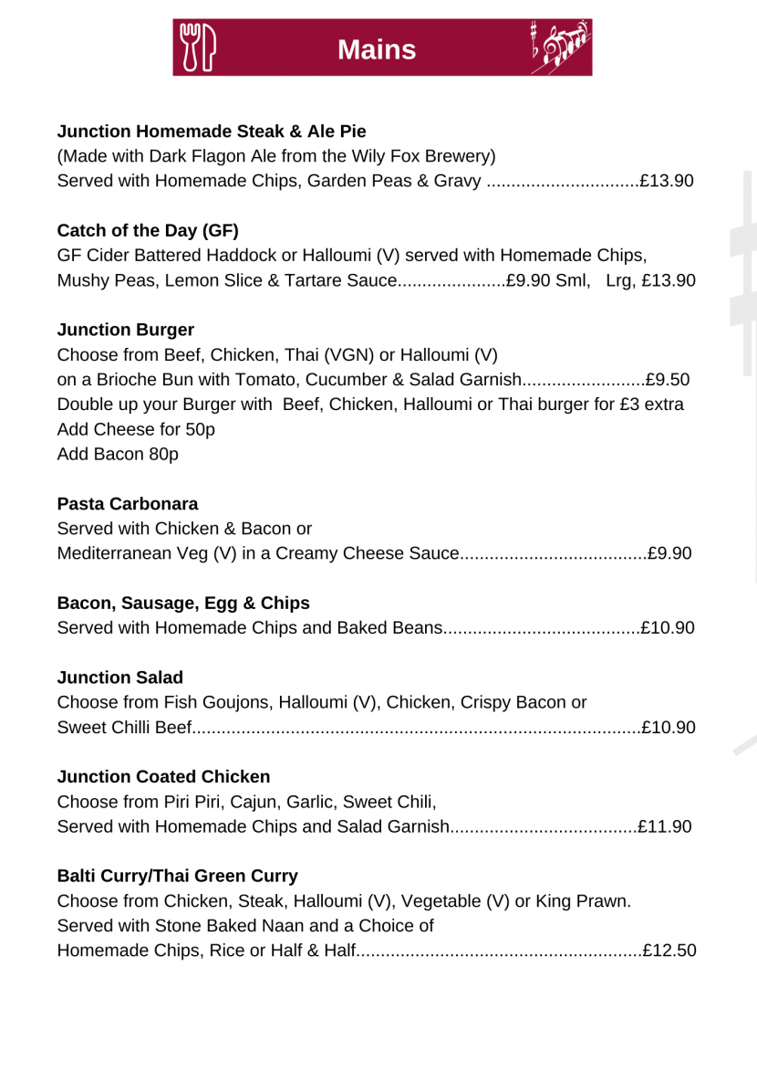 Our Menus – Junction Pub Rainford
